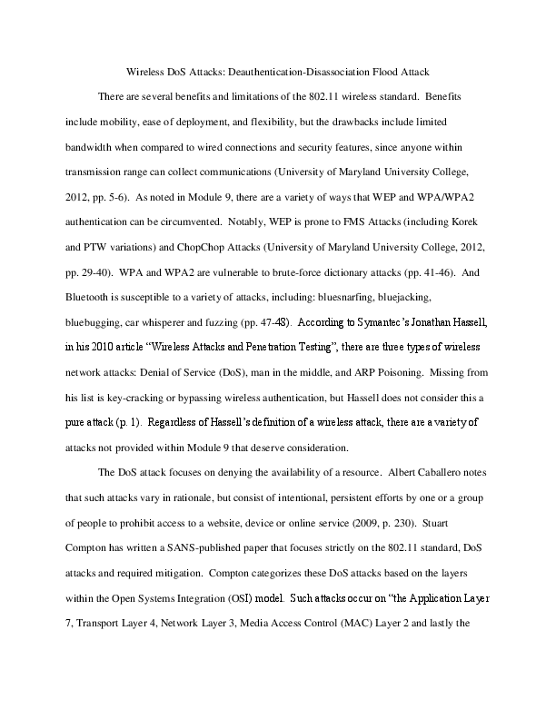 (DOC) Wireless DoS Attacks: Deauthentication-Disassociation Flood Attack