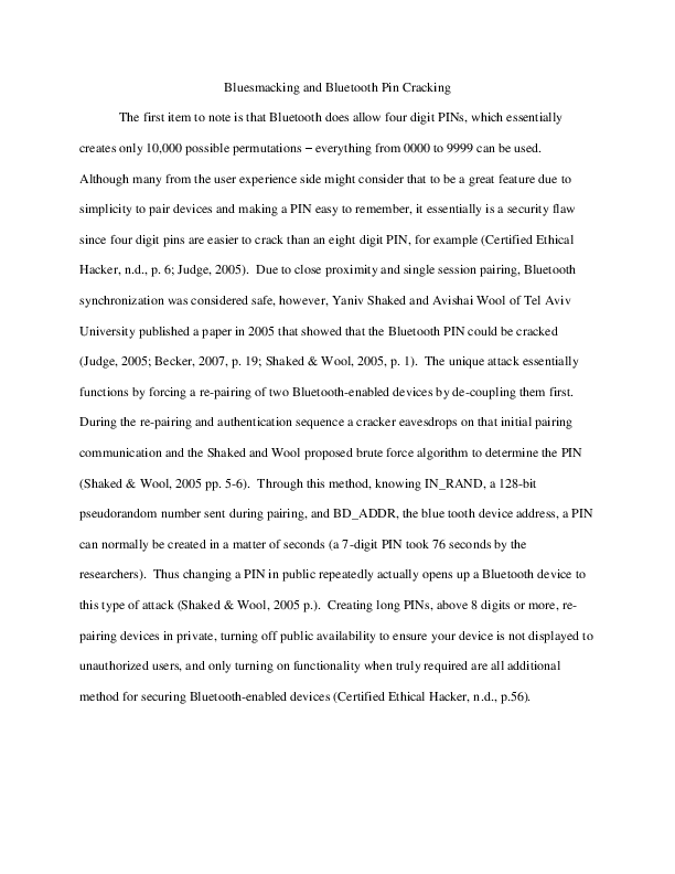 (DOC) Bluesmacking and Bluetooth Pin Cracking