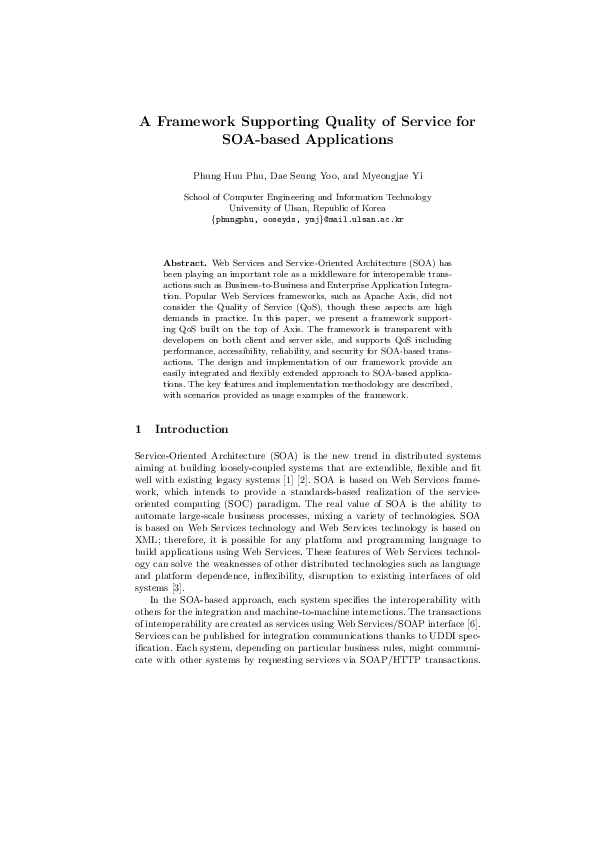 (PDF) A Framework Supporting Quality of Service for SOA-Based Applications