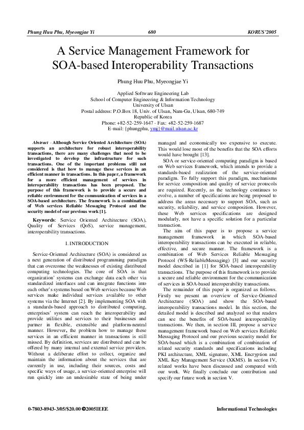 (PDF) A service management framework for SOA-based interoperability transactions
