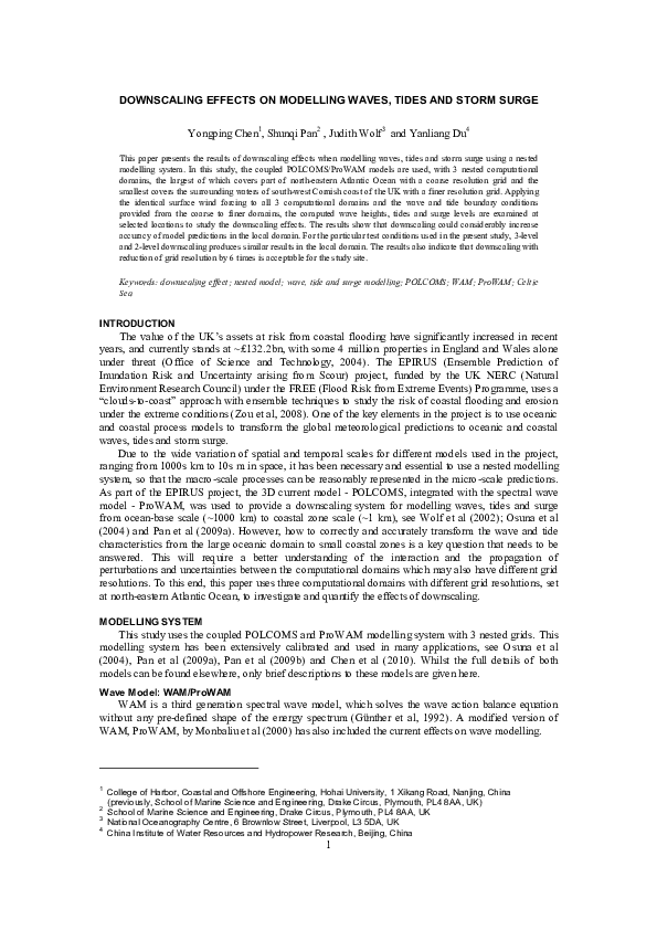 (PDF) Downscaling effects on modelling waves, tides and storm surge