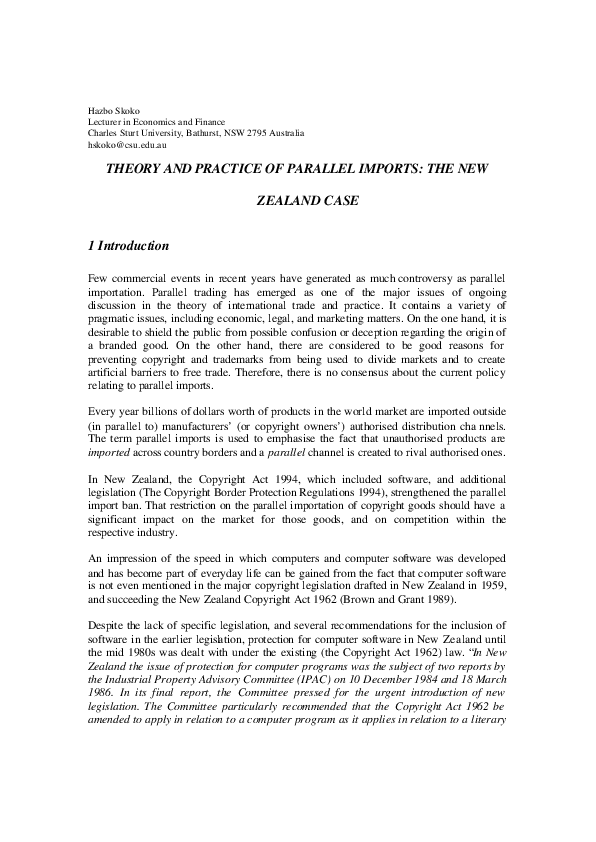 (PDF) THEORY AND PRACTICE OF PARALLEL IMPORTS: THE NEW