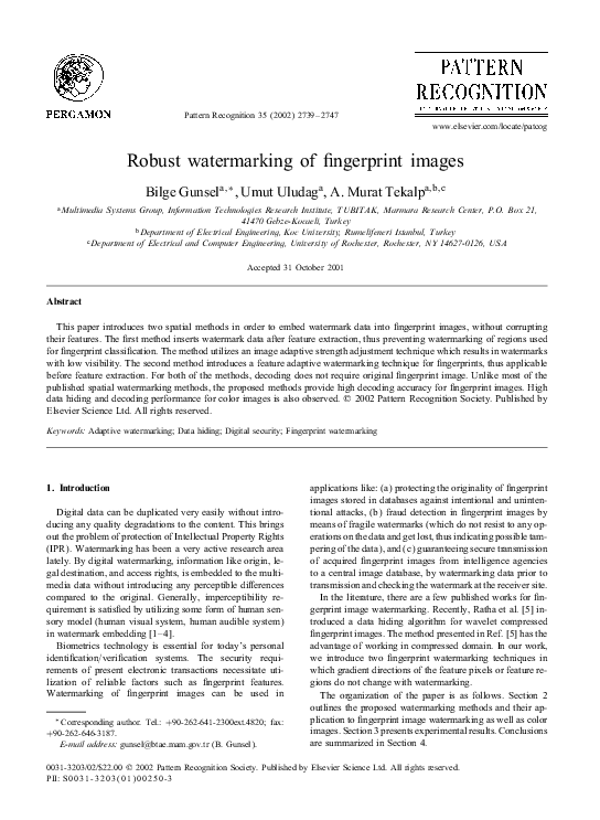 (PDF) Robust watermarking of fingerprint images