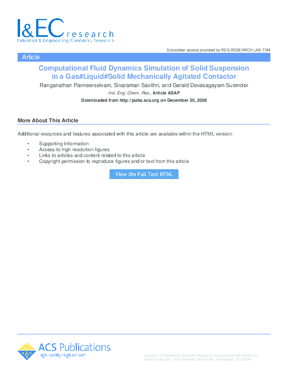 Pdf Computational Fluid Dynamics Simulation Of Solid Suspension In A
