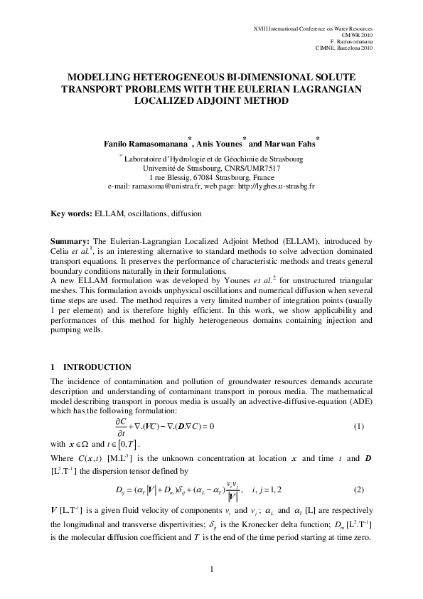 Pdf Modelling Heterogeneous Bi Dimensional Solute Transport Problems With The Eulerian