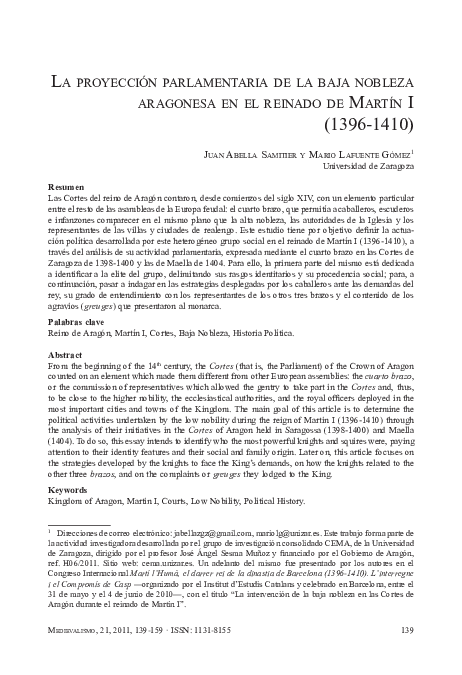 (PDF) “La proyección parlamentaria de la baja nobleza aragonesa en el ...