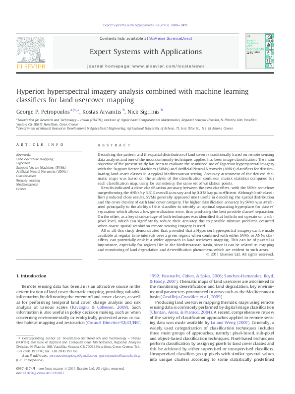 Pdf Hyperion Hyperspectral Imagery Analysis Combined With Machine