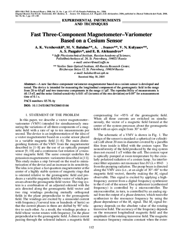 (PDF) Fast three-component magnetometer-variometer based on a cesium sensor