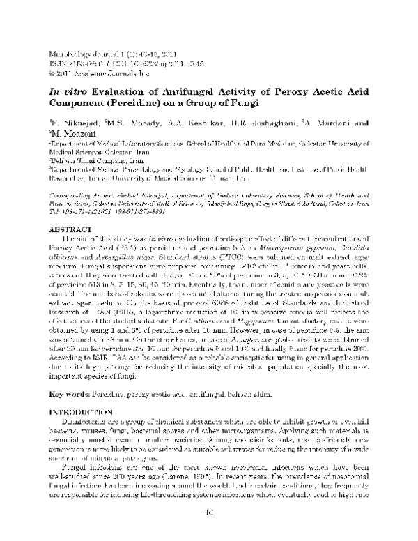 (PDF) In vitro effect of proxy acetic acid compounds (Percidine) on a ...