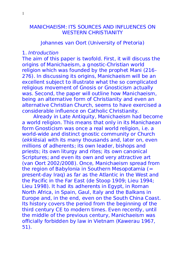 (DOC) Manichaeism: Its Sources and Influences on Western Christianity