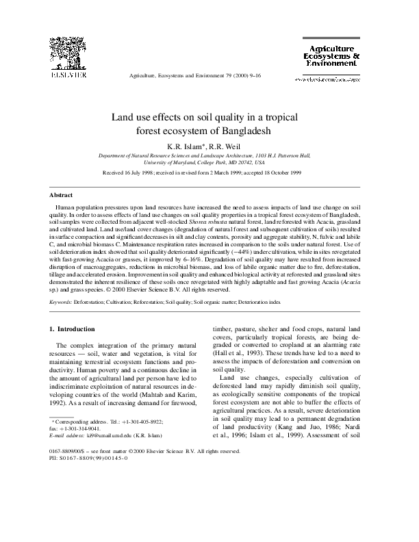 (PDF) Land use effects on soil quality in a tropical forest ecosystem ...