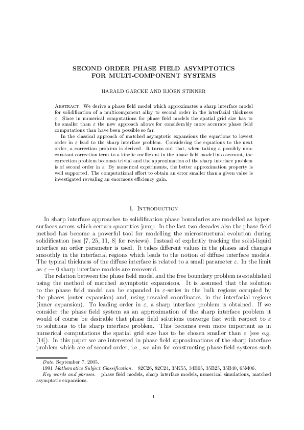 (PDF) Second order phase field asymptotics for multi-component systems