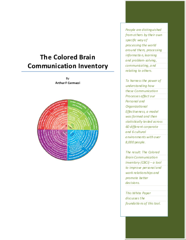(PDF) Colored Brain Communication Processing: White Paper