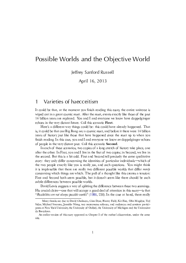 (PDF) Possible Worlds and the Objective World