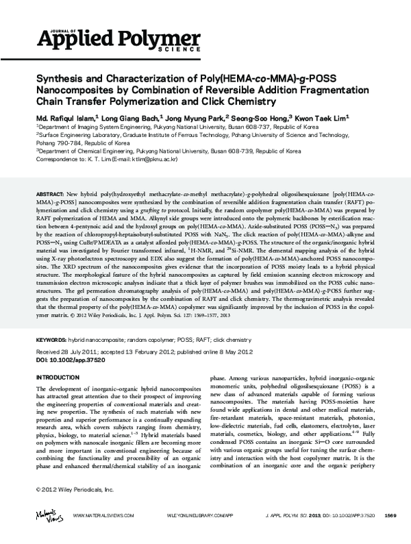 (PDF) Synthesis and Characterization of Poly(HEMA-co-MMA)-g-POSS ...