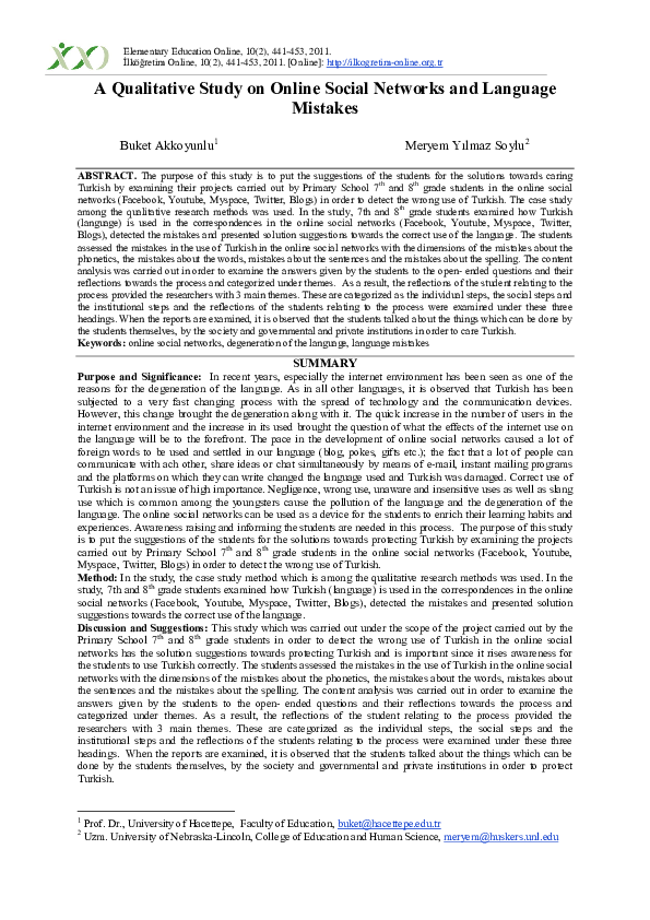 (PDF) A Qualitative Study on Online Social Networks and Language Mistakes