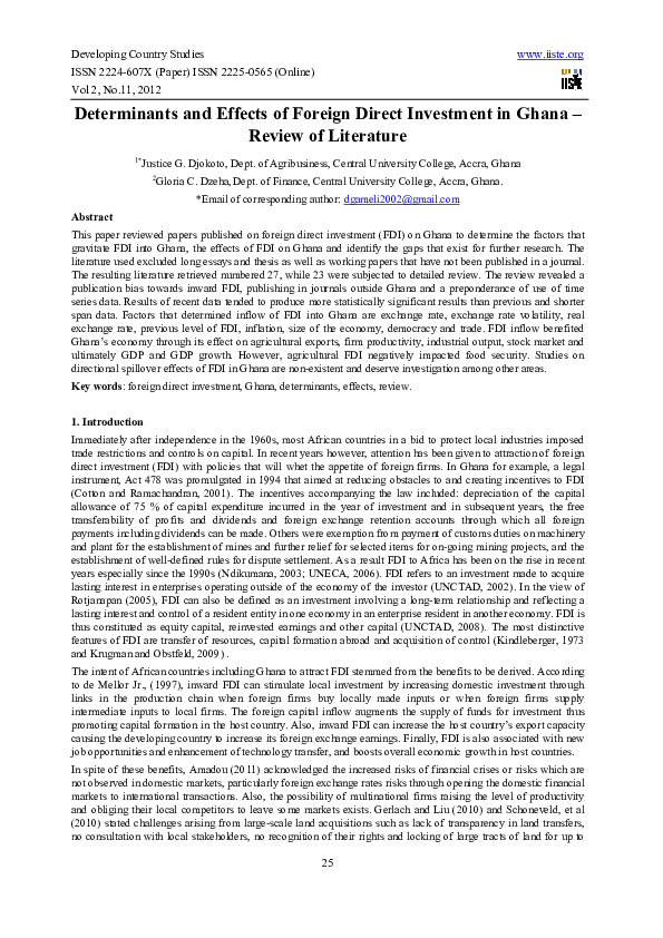 (PDF) Determinants and Effects of Foreign Direct Investment in Ghana ...