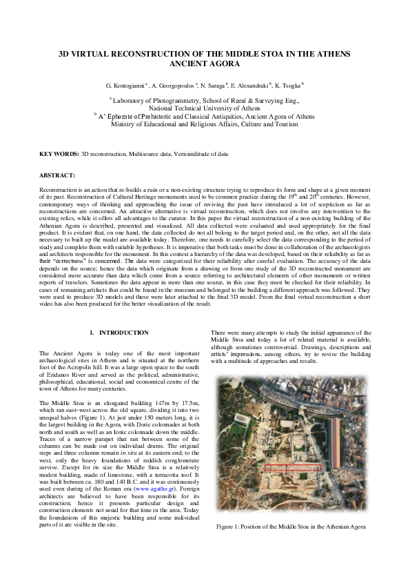 3D VIRTUAL RECONSTRUCTION OF THE MIDDLE STOA IN THE ATHENS ANCIENT AGORA