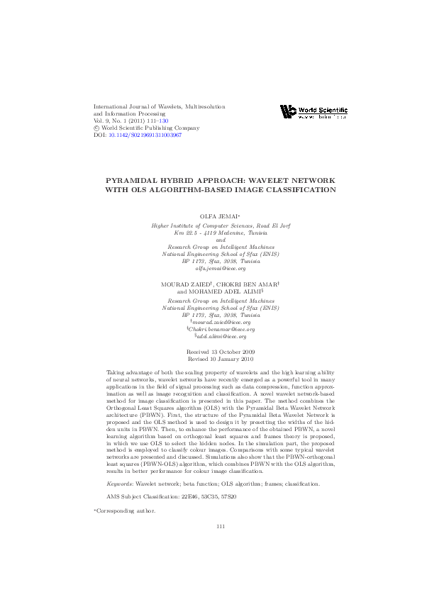 (PDF) Pyramidal hybrid approach: Wavelet network with OLS algorithm-based image classification