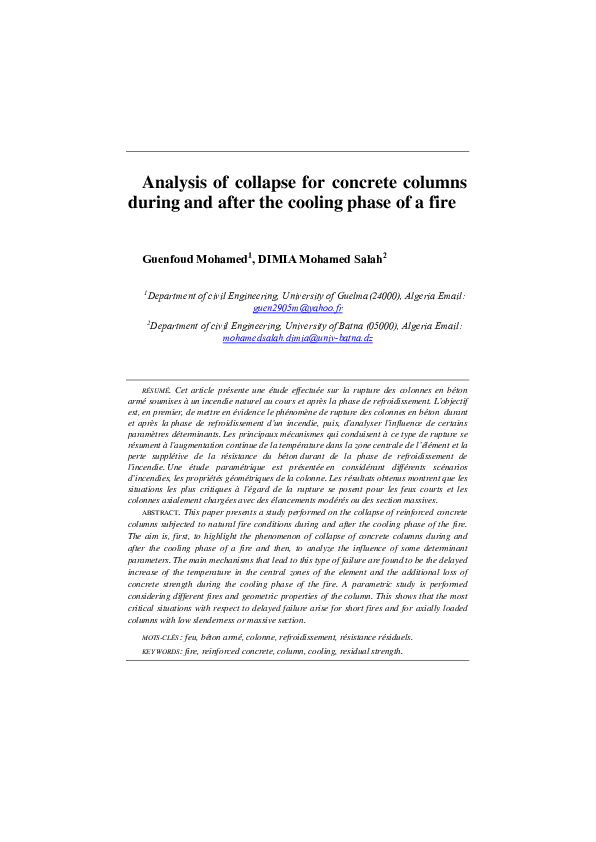 (PDF) Analysis of collapse for concrete columns during and after the ...