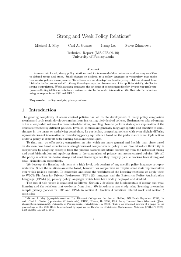 (PDF) Strong and Weak Policy Relations (Tech Report)