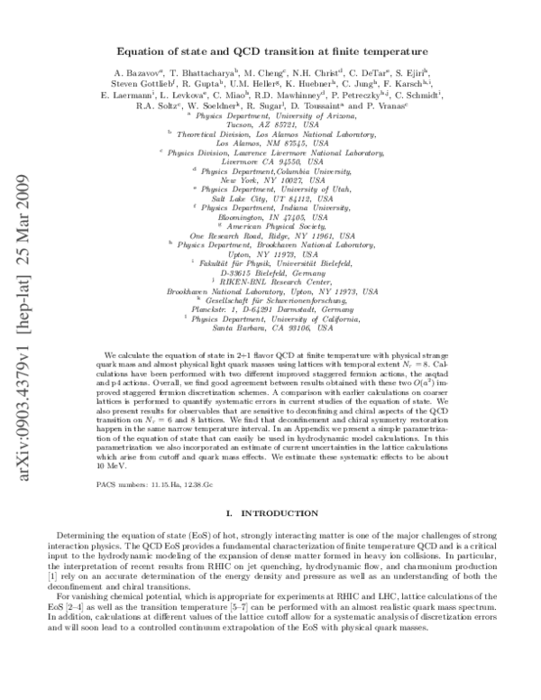 Pdf Equation Of State And Qcd Transition At Finite Temperature