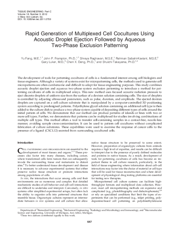 (PDF) Rapid Generation of Multiplexed Cell Cocultures Using Acoustic Droplet Ejection Followed ...