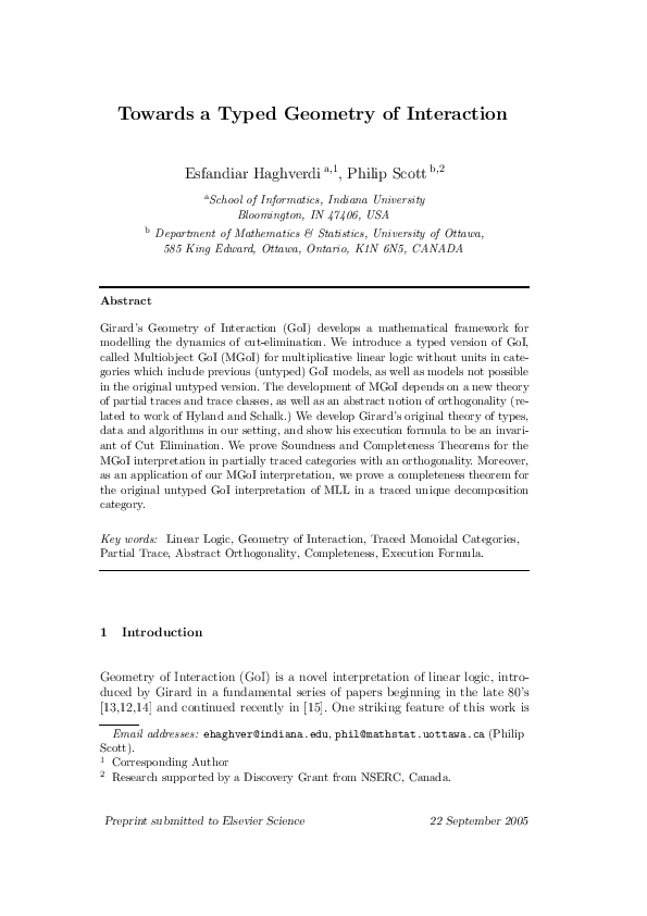 (PDF) Towards a Typed Geometry of Interaction