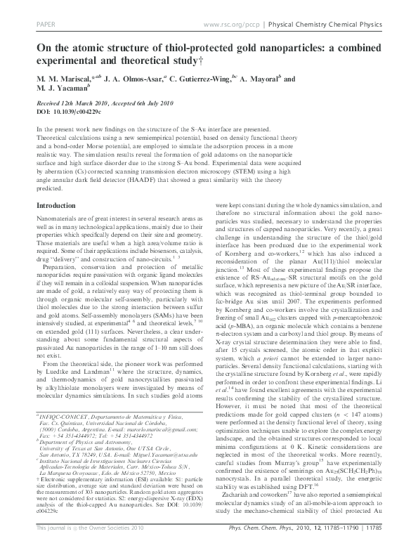 (PDF) On the atomic structure of thiol-protected gold nanoparticles: a ...