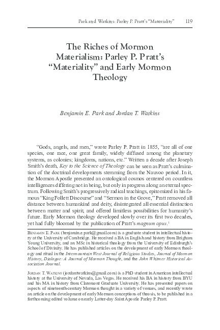 (PDF) The Riches of Mormon Materialism: Parley P. Pratt's "Materiality ...
