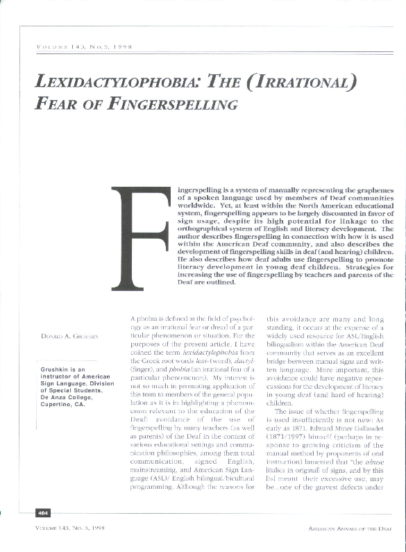 (PDF) Lexidactylophobia: The (irrational) fear of fingerspelling