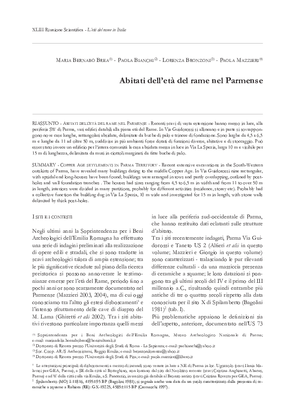 (PDF) Abitati dell’età del Rame nel Parmense