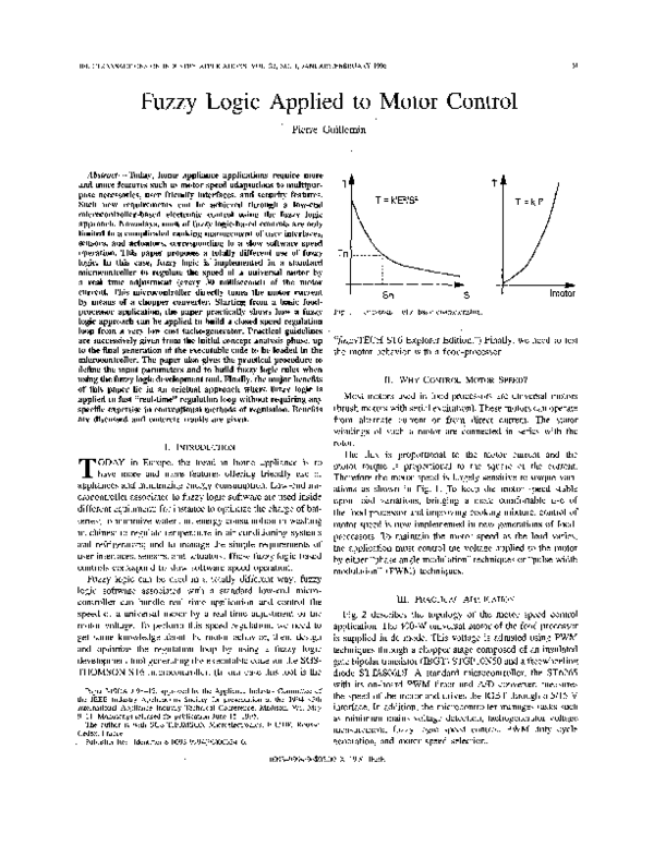 Pdf Fuzzy Logic Applied To Motor Control