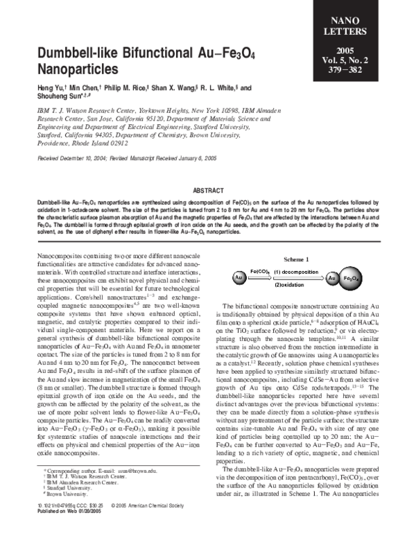 (PDF) Dumbbell-like bifunctional Au-Fe3O4 nanoparticles