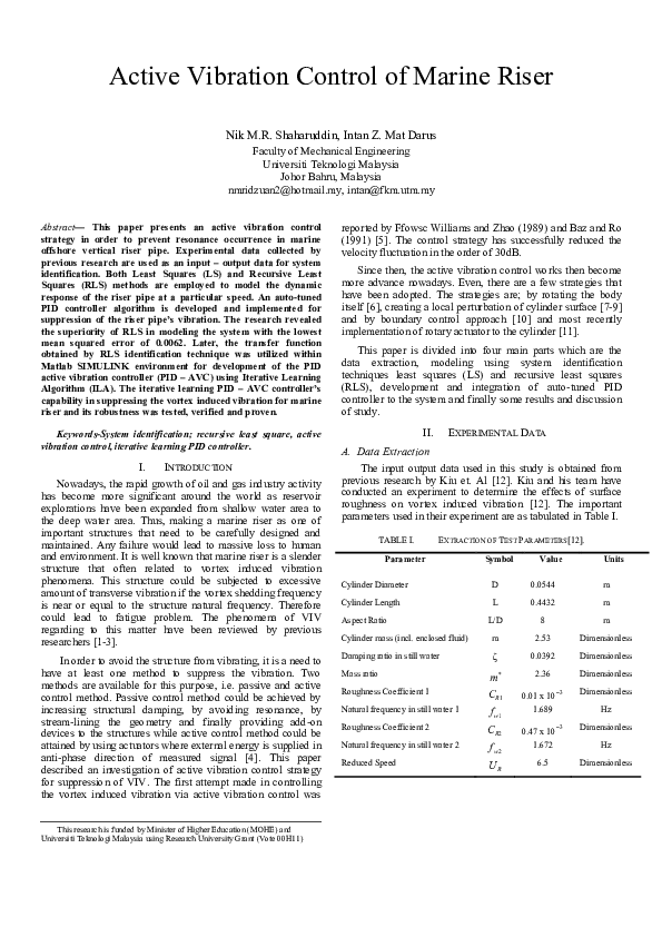 (PDF) Active Vibration Control of Marine Riser