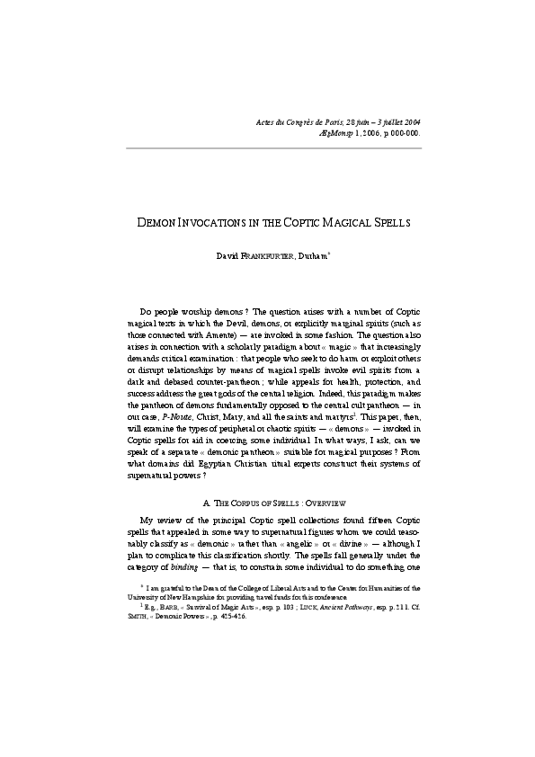 (PDF) “Demon Invocations in the Coptic Magic Spells" (2007)