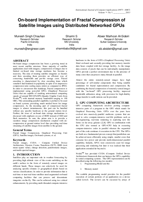 (PDF) On-board Implementation of Fractal Compression of Satellite Images using Distributed ...