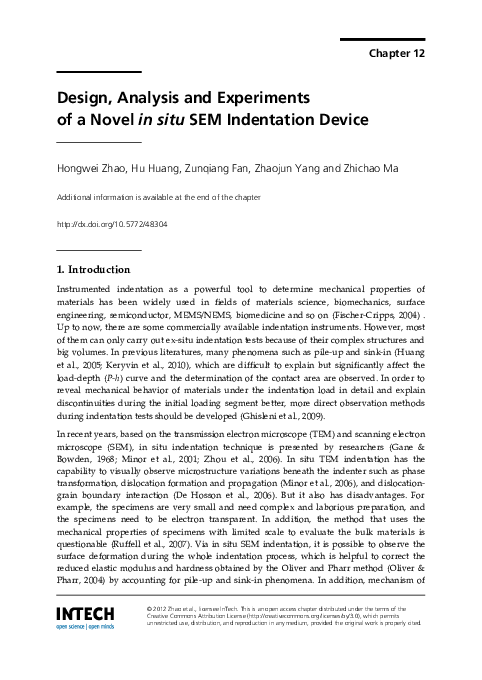 Pdf Design Analysis And Experiments Of A Novel In Situ Sem Nanoindentation Device