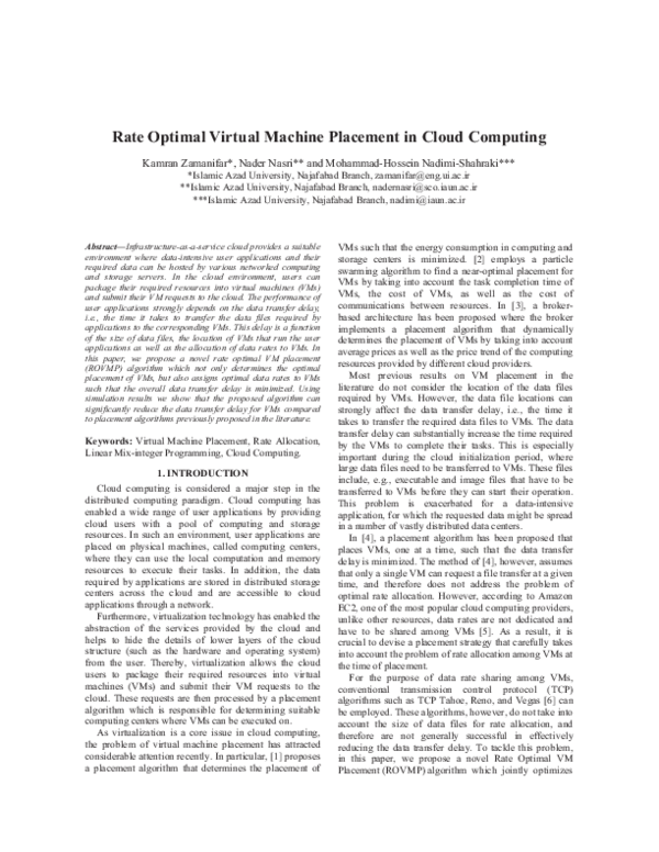 Pdf Rate Optimal Virtual Machine Placement In Cloud Computing