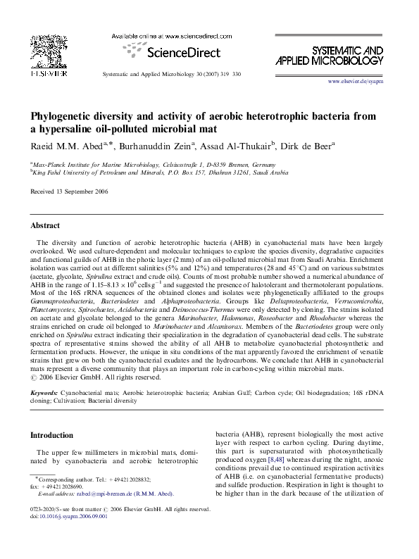 (PDF) Phylogenetic diversity and activity of aerobic heterotrophic bacteria from a hypersaline ...