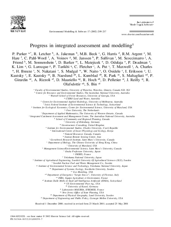 (PDF) Progress in integrated assessment and modelling