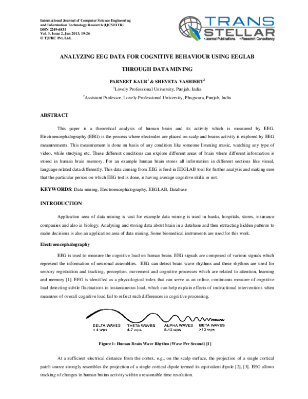 Pdf Analyzing Eeg Data For Cognitive Behaviour Using Eeglab Through