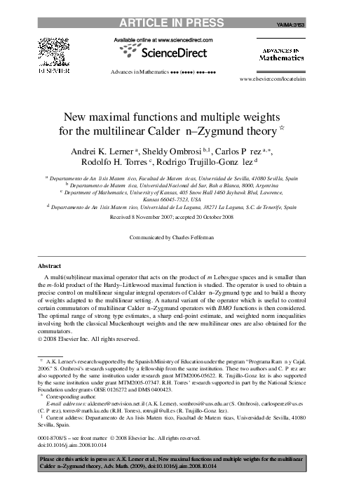 Pdf New Maximal Functions And Multiple Weights For The Multilinear