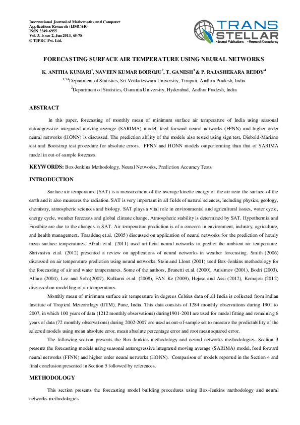 (PDF) Forecasting Surface Air Temperature Using Neural Networks