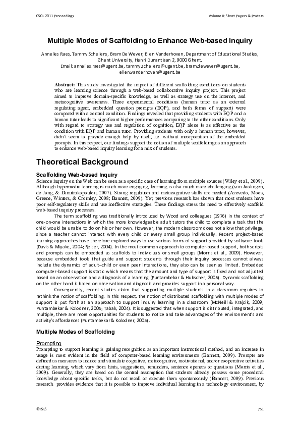(PDF) Multiple modes of scaffolding to enhance web-based inquiry