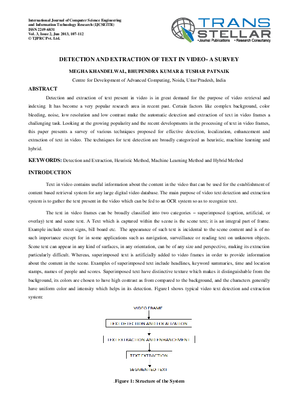 Pdf Detection And Extraction Of Text In Video A Survey