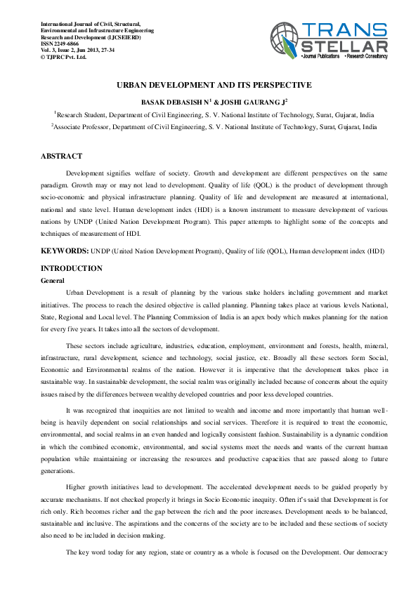 (PDF) Urban Development and Its Perspective