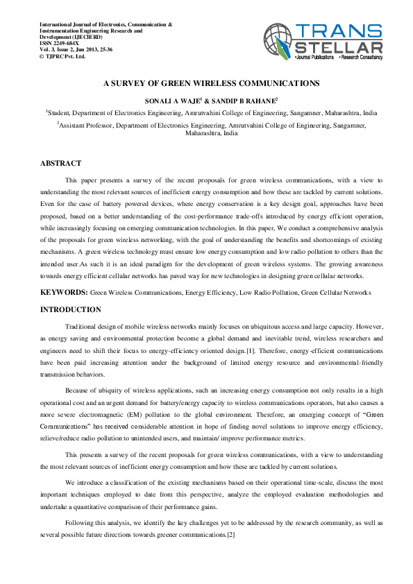 (PDF) A Survey of Green Wireless Communications