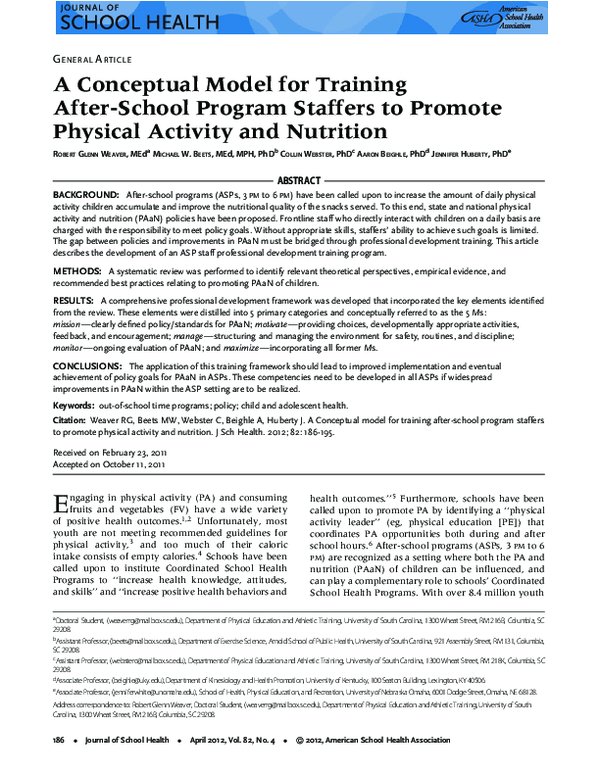 (PDF) A Conceptual Model for Training Afterschool Program Staffers to ...