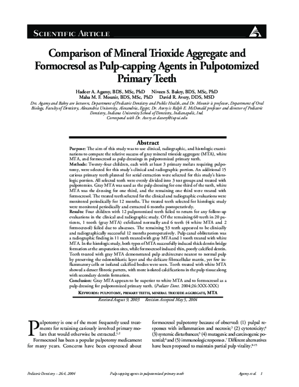 (PDF) Comparison of Mineral Trioxide Aggregate and Formocresol as Pulp ...